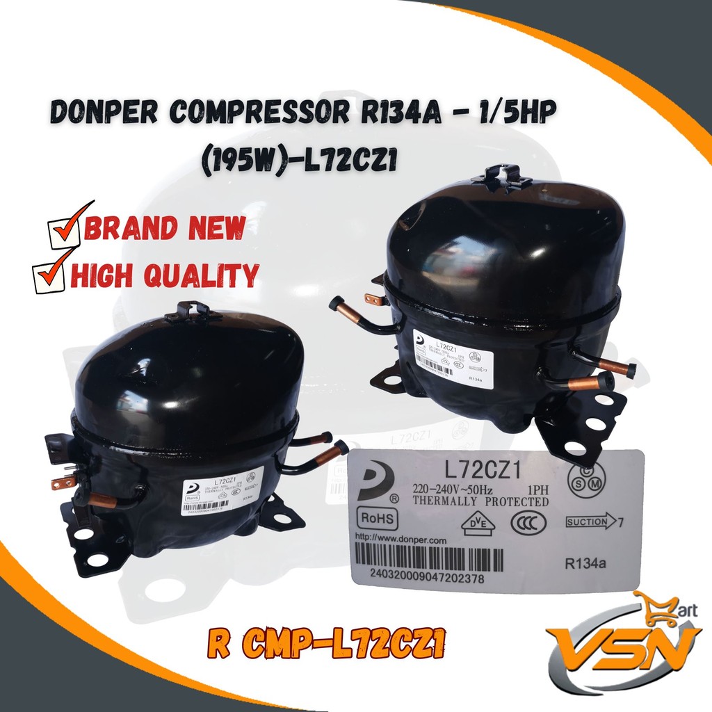 [READY STOCK]Donper R CMP-L72CZ1 Compressor | R134a | 1/5HP 195W | Low ...