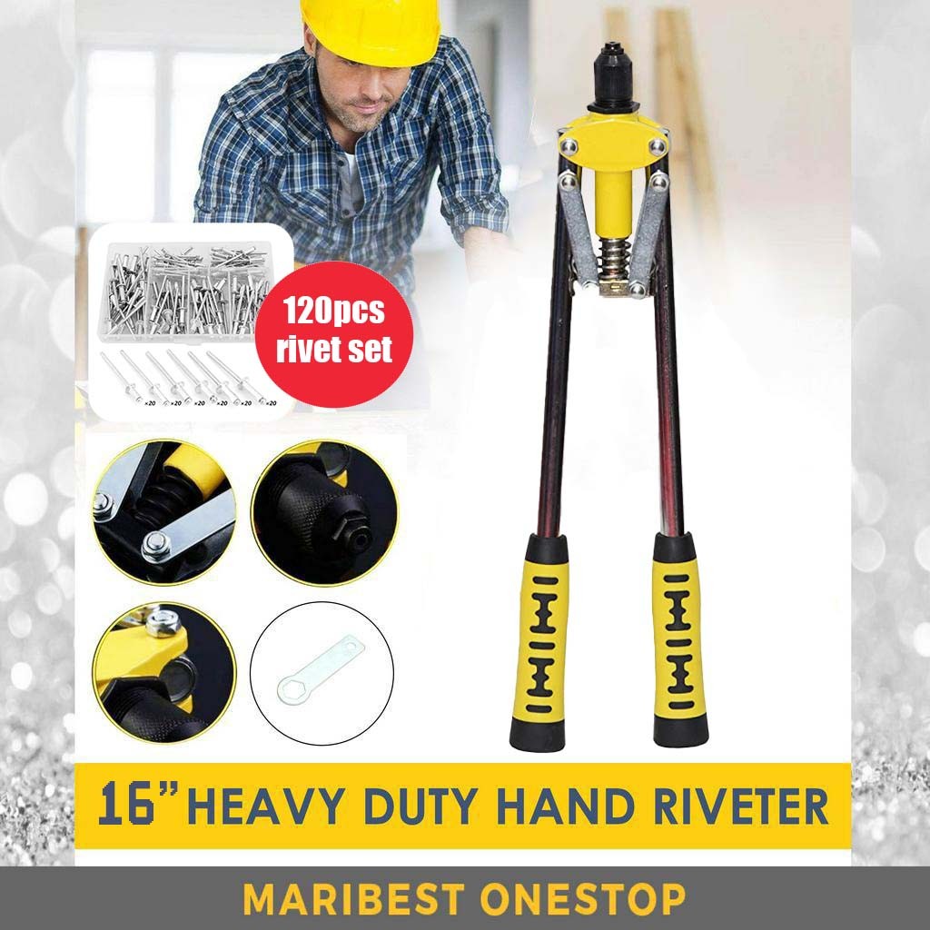 16” Heavy Duty Long Arm Hand Riveter Pop Rivet Manual Two Handed Tools ...