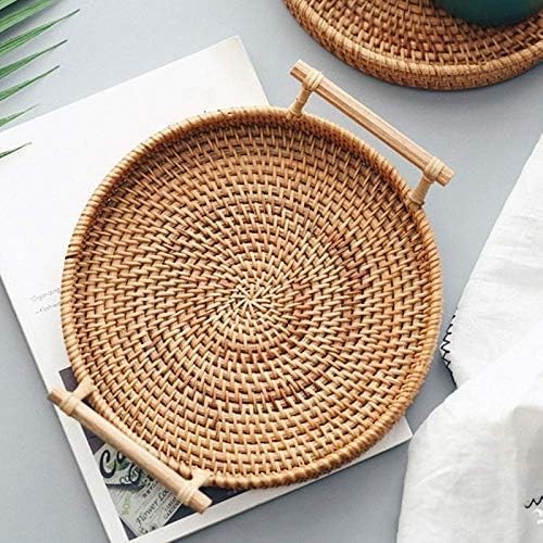 Dulang Penyimpanan Rotan, Bakul Bulat dengan Pemegang, Anyaman Tangan ...