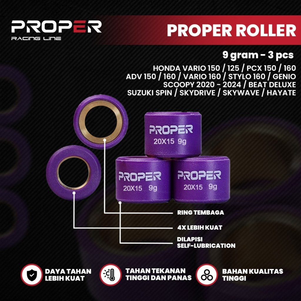 PROPER RACING LINE ROLLER 20X15 VARIO 125 150 160 PCX CBU ADV GENIO ...