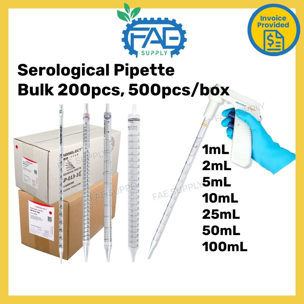 Serological pipette 1ml 2ml 5ml 10ml 25ml 50ml 100ml sterile disposable bulk packing 50pcs ...