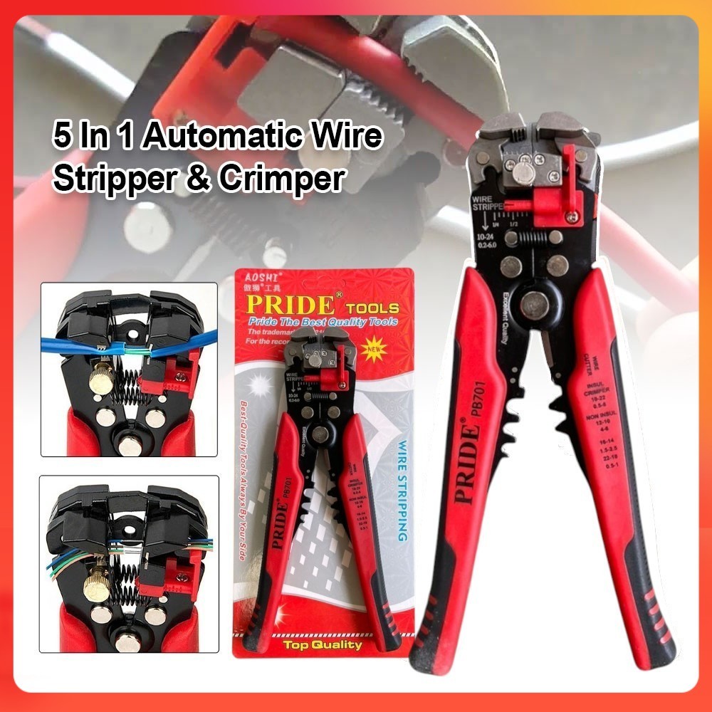 PRIDE TOOLS 5 In 1 Automatic Wire Stripper & Crimper Cable Cutter Tool ...