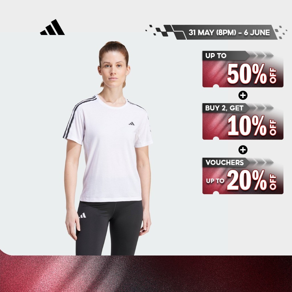 adidas Running Own the Run 3-Stripes Tee Women White IQ3876 | Shopee ...