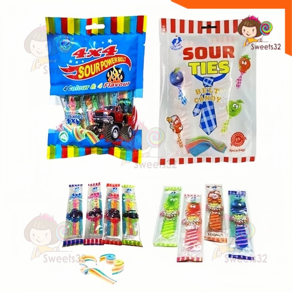 【64g】Twinfish Sour Ties / Sour Belt 4x4 Candy HALAL | Shopee Malaysia