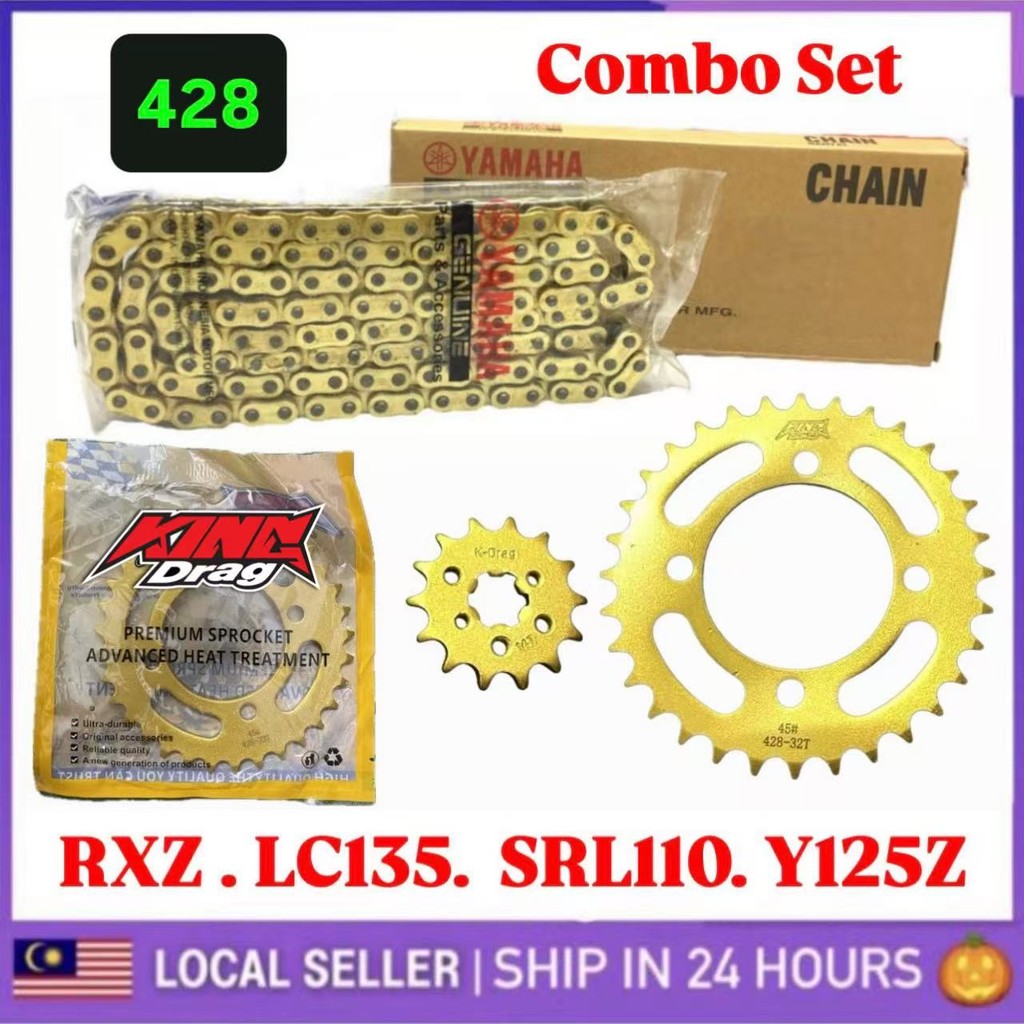 428 SPROCKET GOLD + CHAIN SET LC135 Y15ZR SRL110 FZ150 Y110 Y125ZR RXZ ...