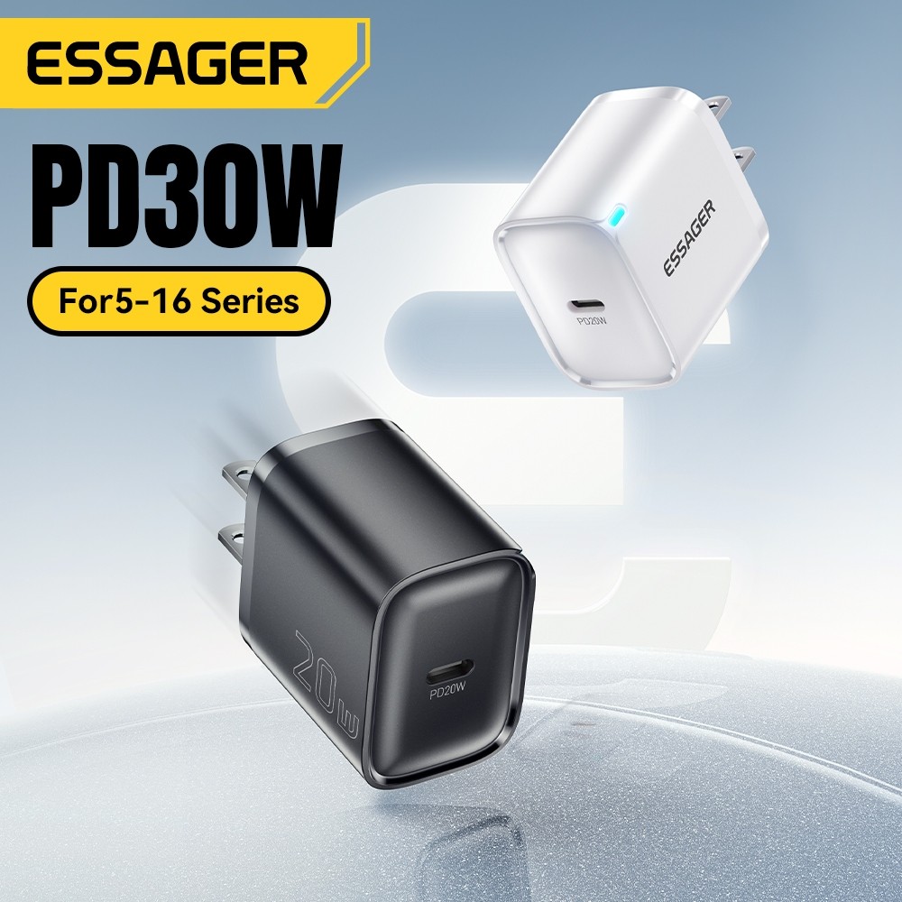 Essager PD 20W/30W USB-C Fast Charger Adapter 3A Type C Wall Plug ...