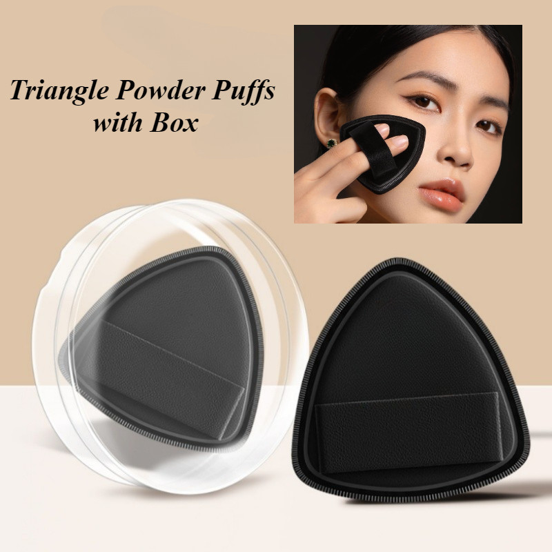 Triangle Powder PU Leather Makeup Puffs with Box Face Soft Makeup Puff ...