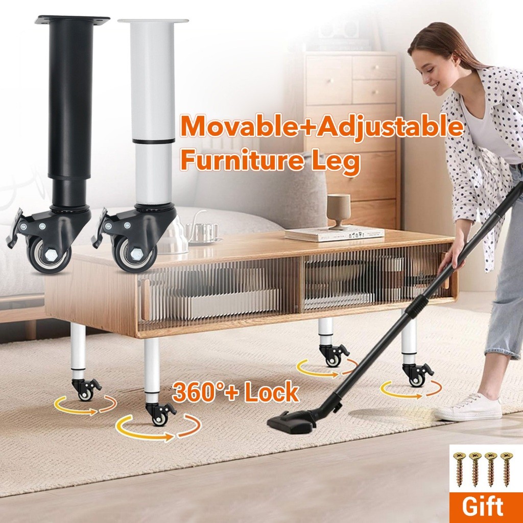 Movable Adjustable Metal Table Leg with 360° Wheel Kaki Meja Bed Leg ...
