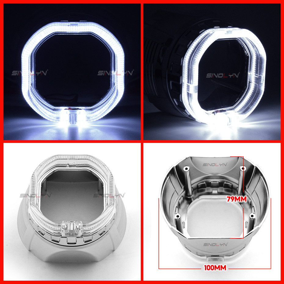 Sinolyn Projector LED Angel Eyes Shrouds LED DRL Bezel Headlight Lenses ...
