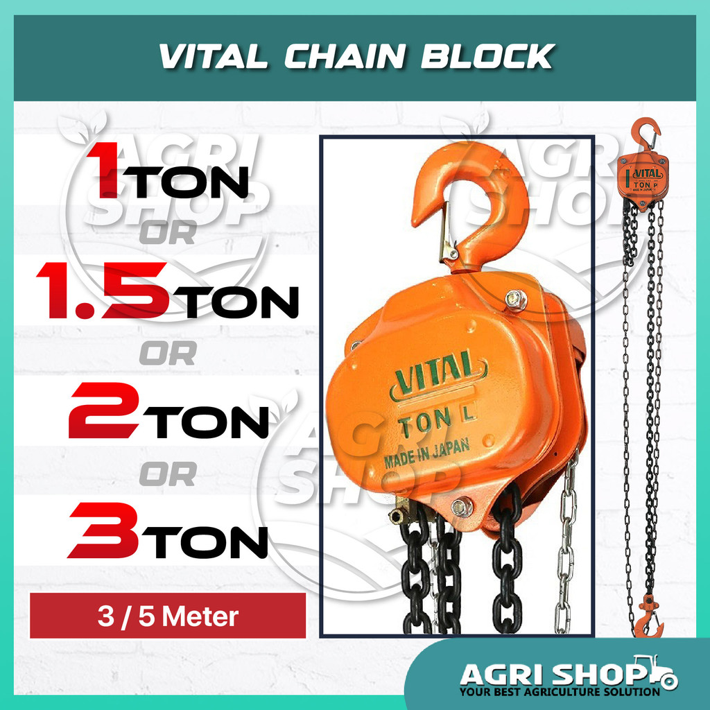 Agrishop VITAL Chain Block (1Ton 1.5Ton 2Ton 3Ton) x (3Meter/5Meter ...