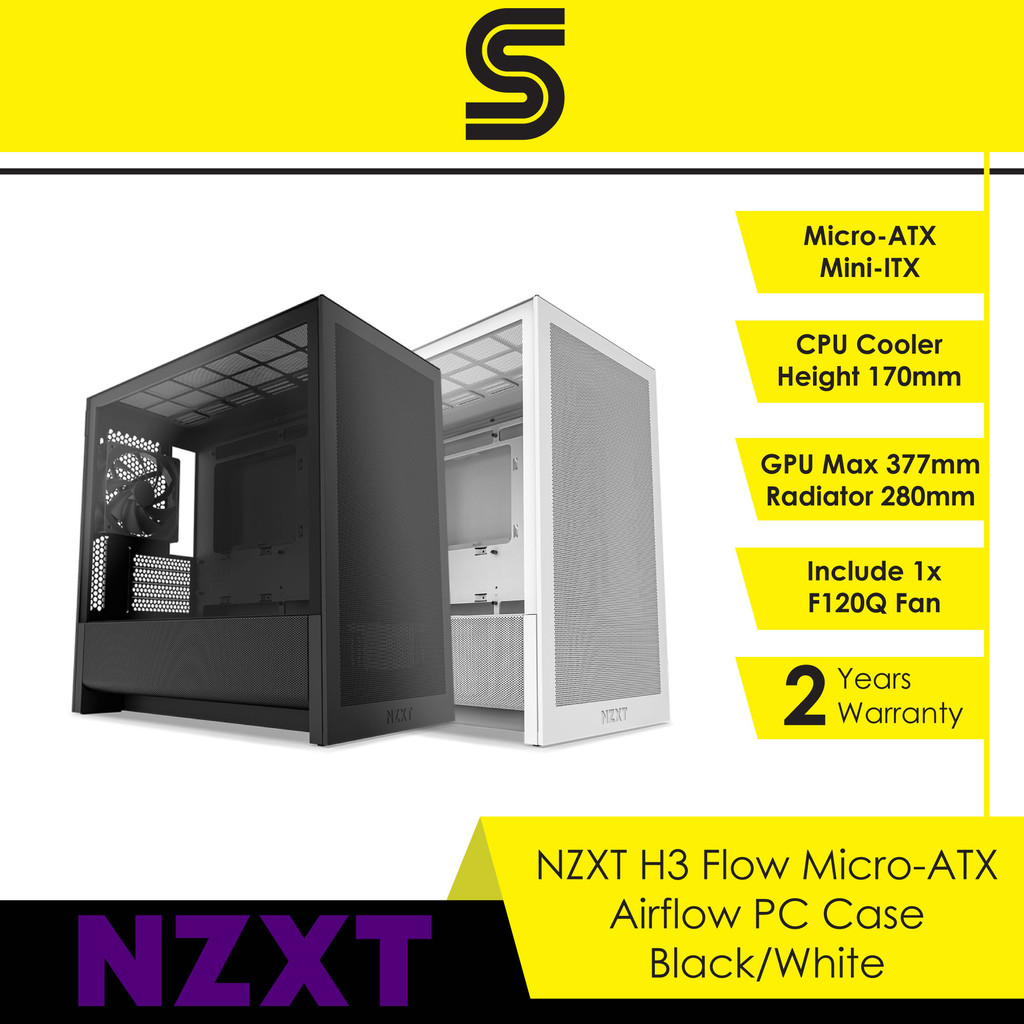 NZXT H3 Flow Micro-ATX Airflow PC Case - Black/White | Shopee Malaysia