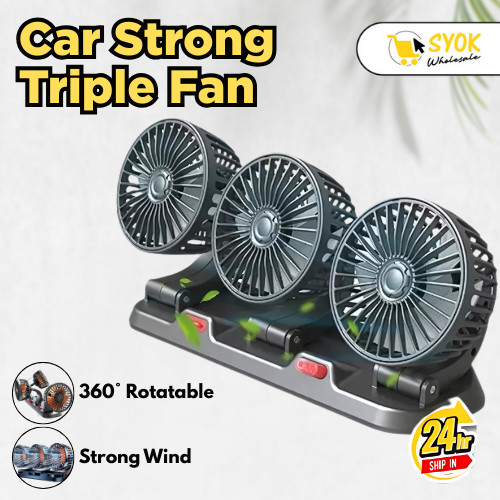 [Car Strong Triple Fan] 360° Rotating Automotive 3-Head Electric Fan ...