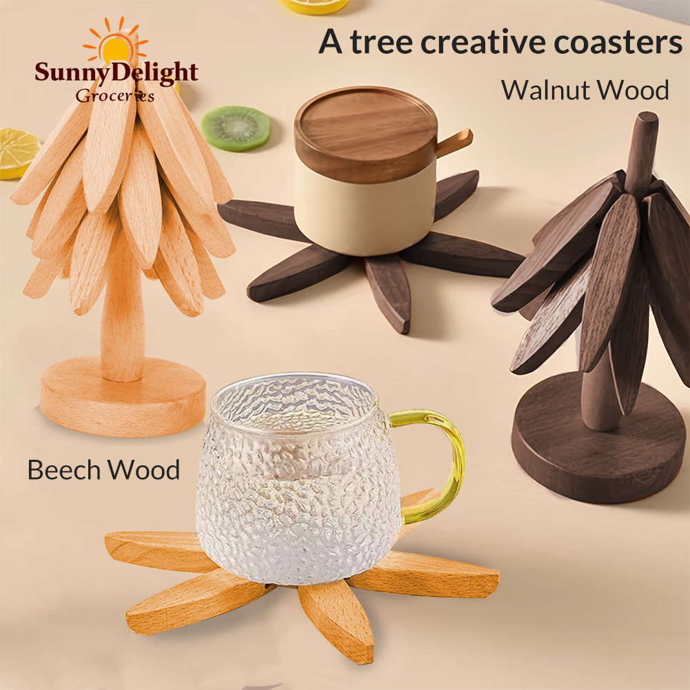 Wooden Coaster Holder Hot Dishes Plate Mat Creative Design Tree Shape ...