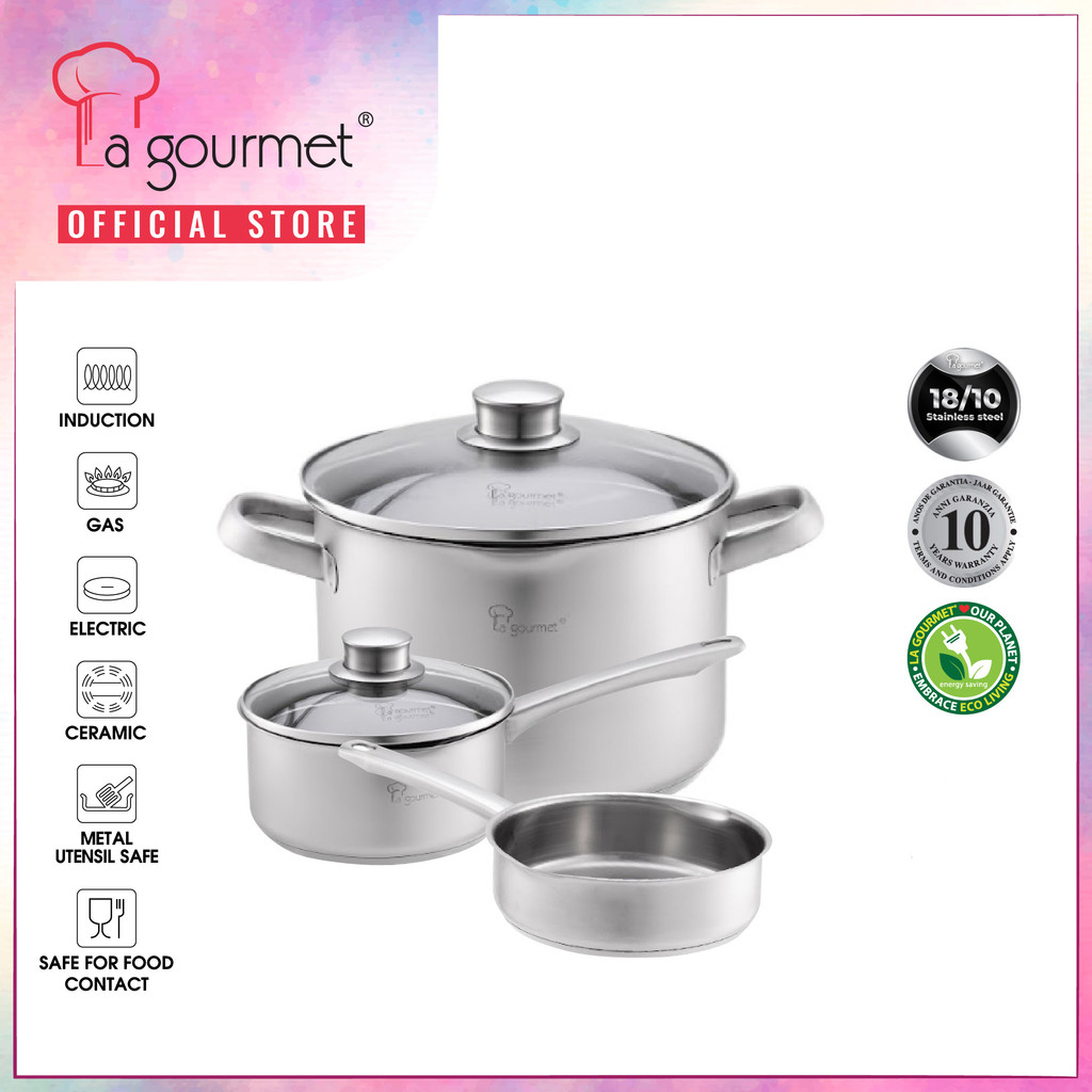 La gourmet Cook & Pour 3pcs Set Stainless Steel (IH) | Shopee Malaysia