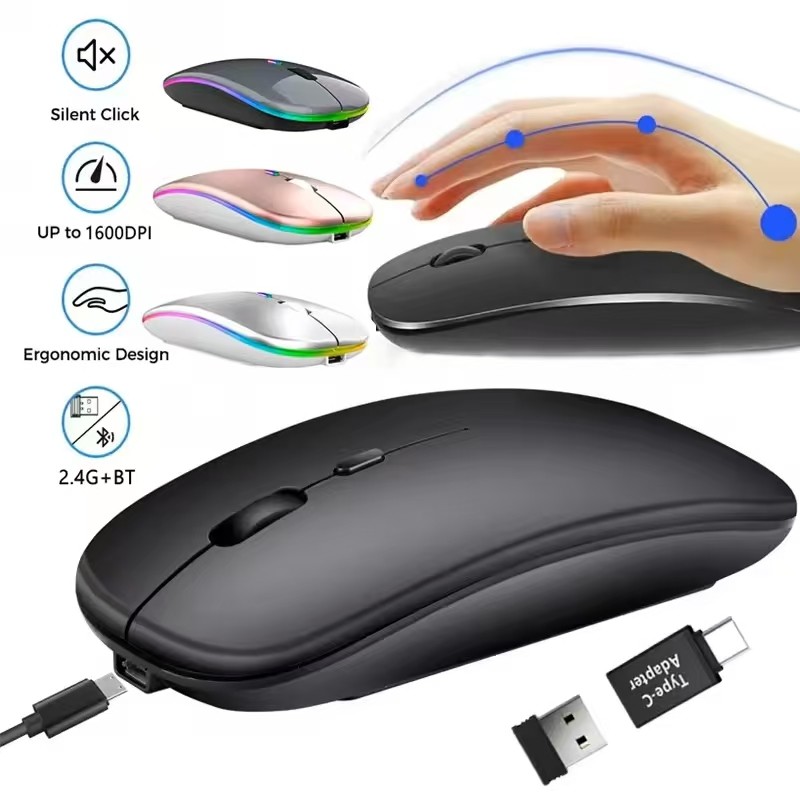Rechargeable Wireless Mouse Bluetooth-compatible 2.4GHz Dual Modes ...