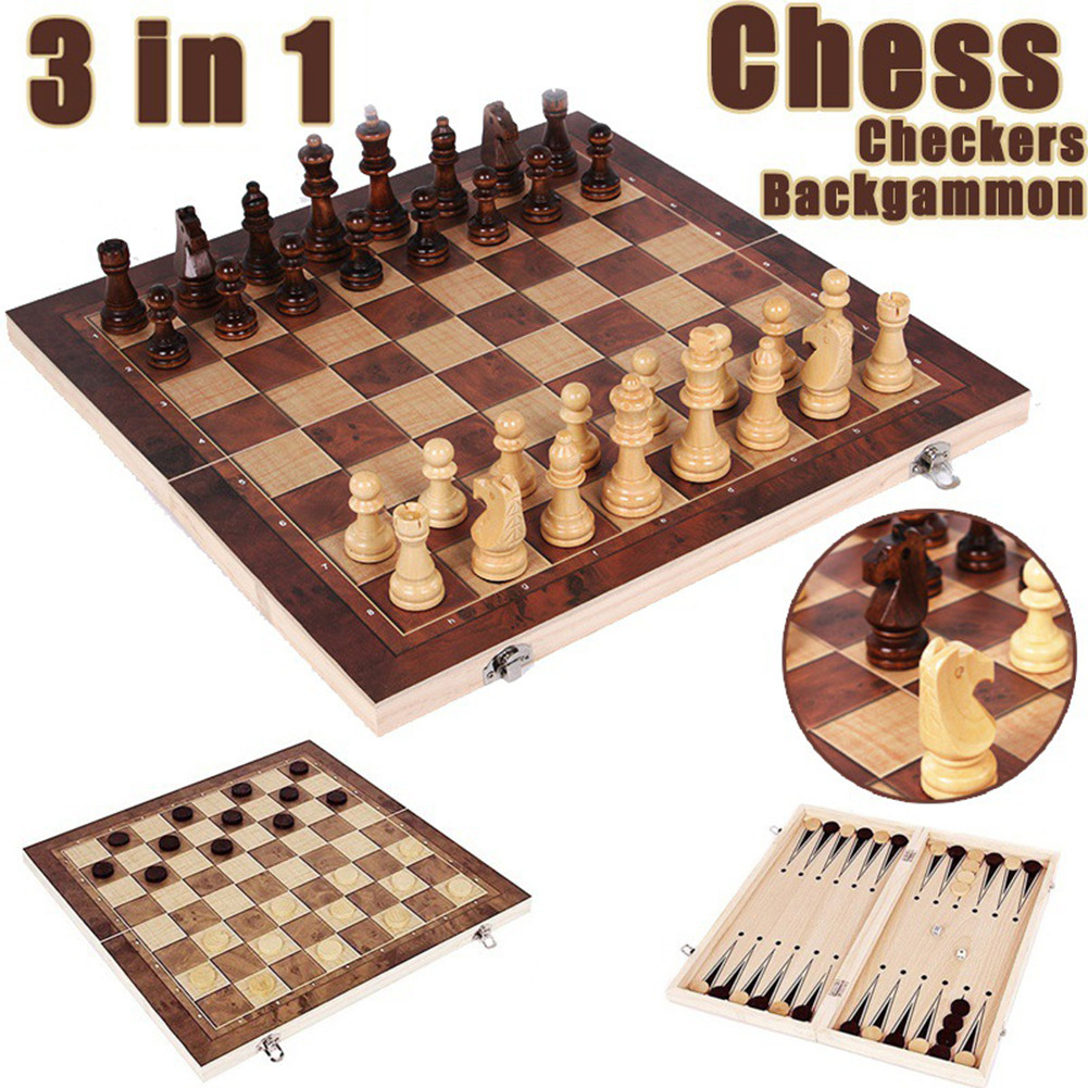 3 in 1 Chess Game Board Folding Storage Wooden Chess Board Sets ...
