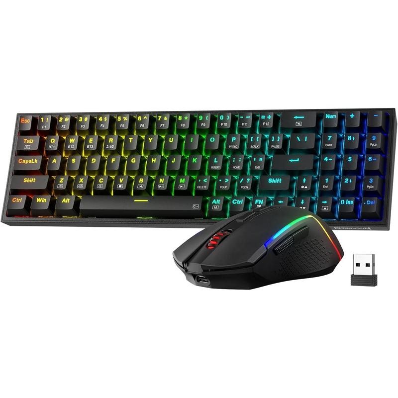 Redragon S136 Gaming Keyboard & Mouse Combo, 75% K628 Tri-Mode Wireless ...