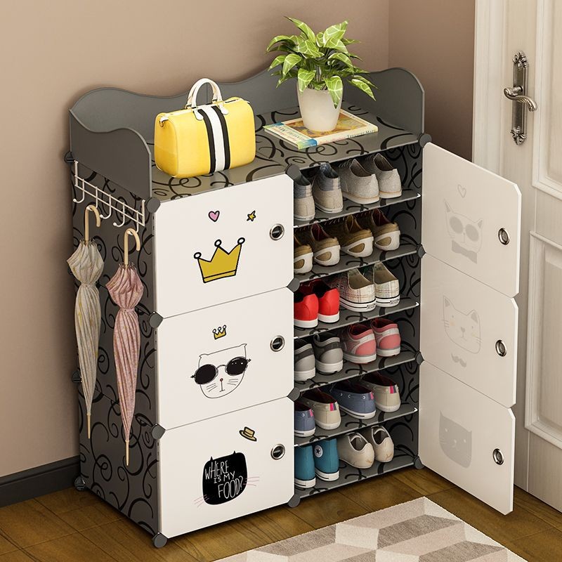 Oo-Shoe Rack With Door DIY Rak kasut Storage Box Bertutup Stackable ...