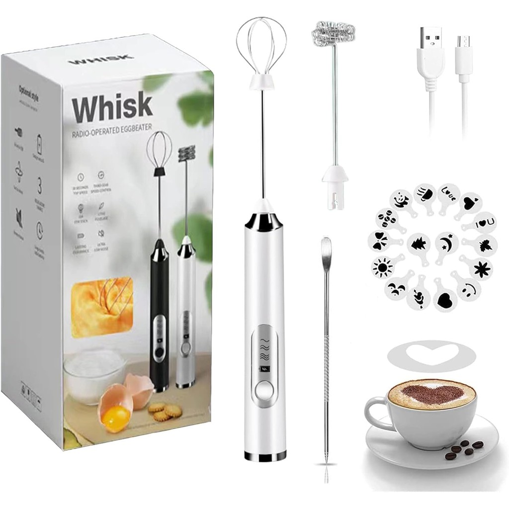 Rechargeable Milk Frother - 3-Speed Electric Handheld Coffee Mixer With ...