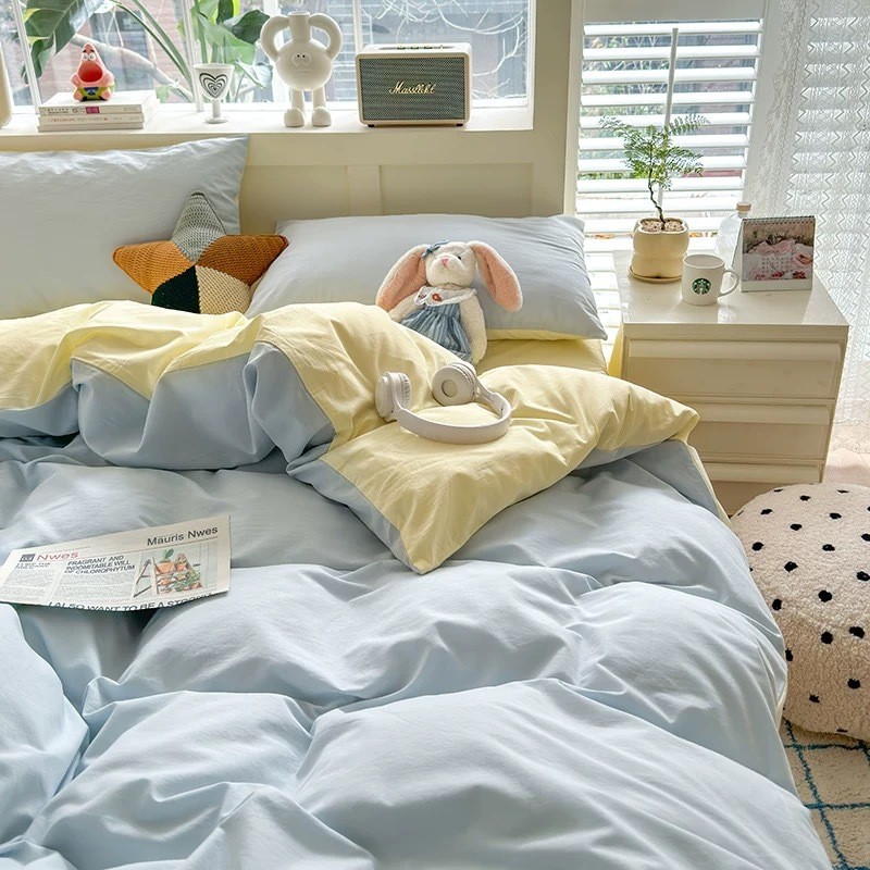 4-Pc Pure Cotton Bedding Set | Pre-Washed Soft Sheets & Quilt Cover ...