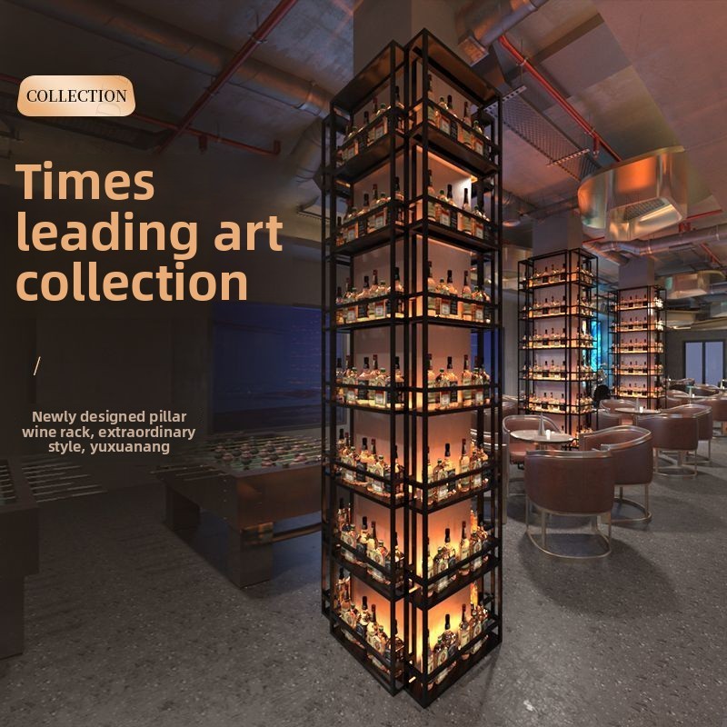 Red wine display rack restaurant bar wall mounted storage pillar ...