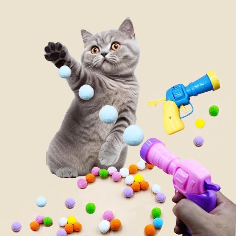 Interactive Cat Toy Gun Set, 1 Count Cat Toy Gun & 20pcs Colorful Ball ...