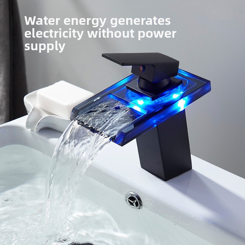 Black waterfall basin faucet LED hot and cold toilet toilet wash basin ...