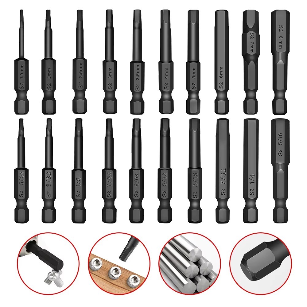 10/20pcs Hex Head Allen Wrench Drill Bit Set Metric Imperial Hex Bit ...