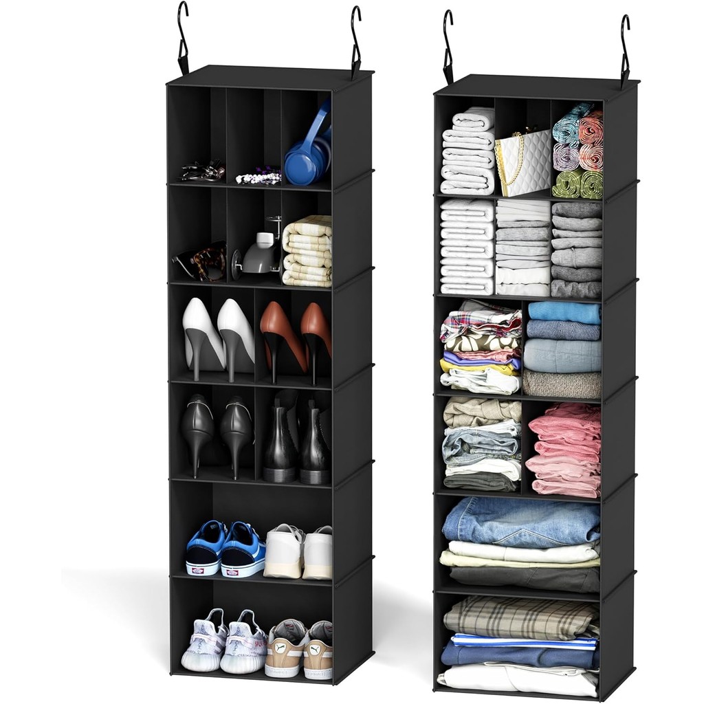 SpaceAid 2 Pack Hanging Closet Organizer and Storage with Dividers, 24 Compartments Hanging Shoe ...