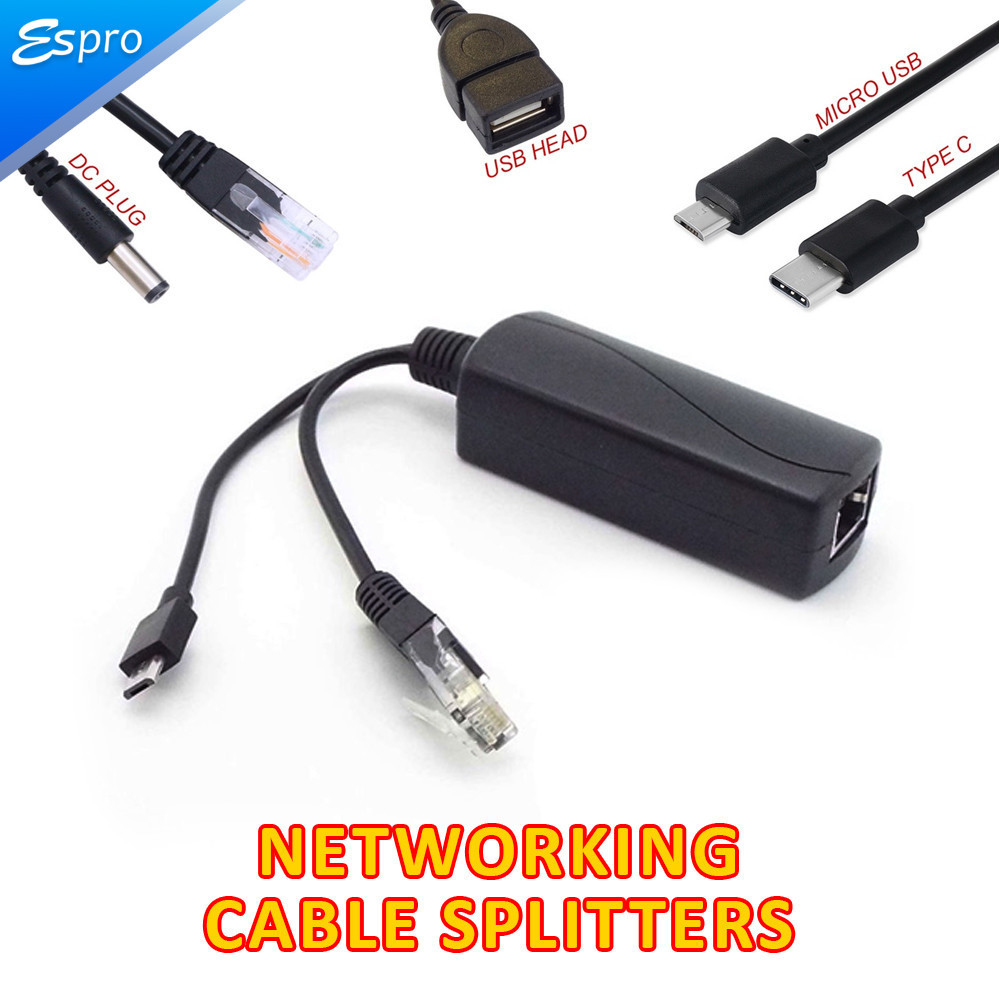 PoE Splitter 48V to 5V/12V Power Over Ethernet Adapter Active Micro USB ...