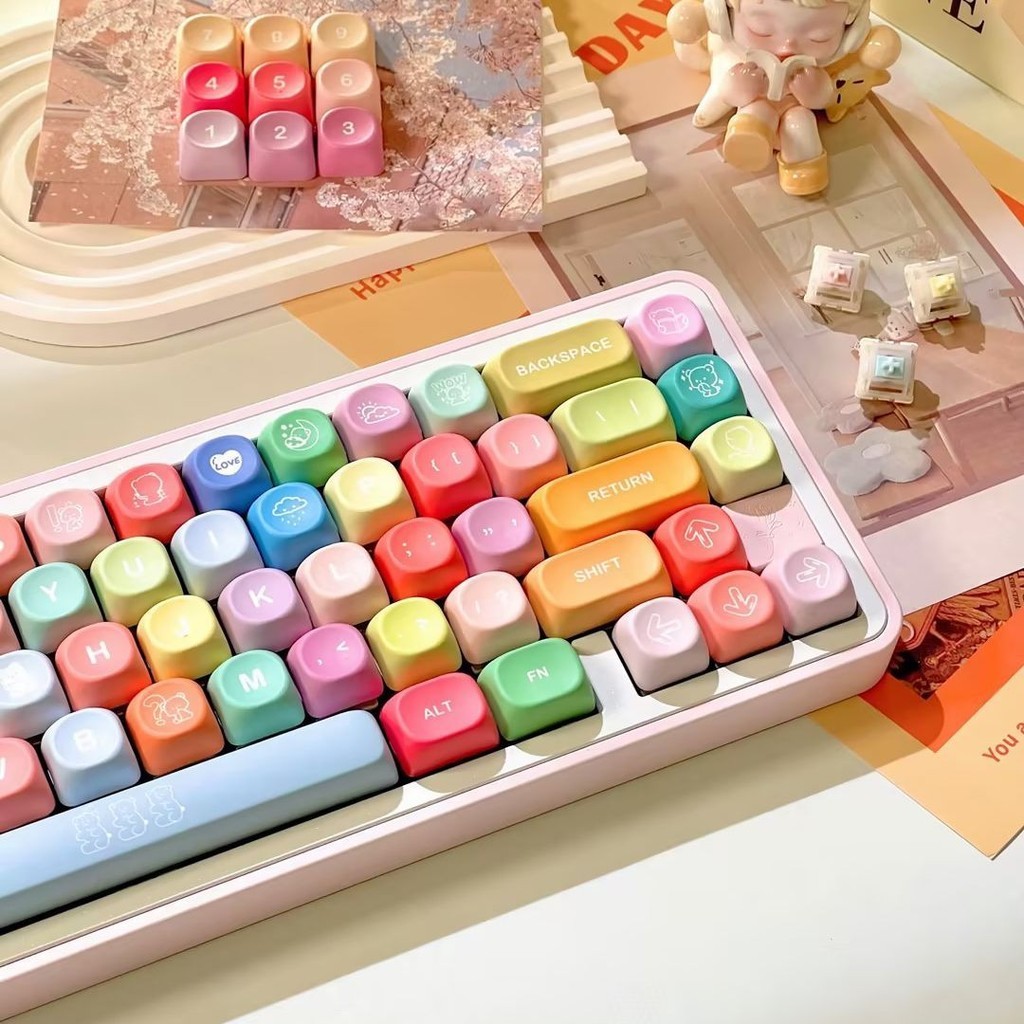 MOA Profile Dye Sub PBT Keycaps Bear Candy Cute Keyboard Keycaps for MX ...