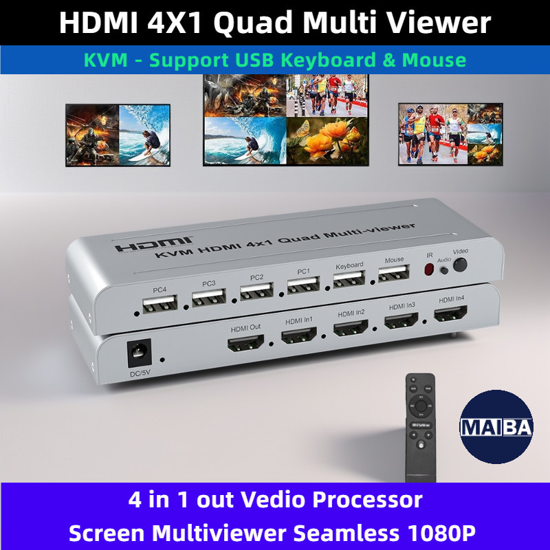 KVM HDMI 4X1 Quad Multi Viewer Switch 4 in 1 out Vedio Processor Screen ...