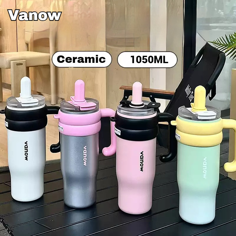 Vanow 1000ml Portable Ceramic Thermos Flask With Handle Thermos Cup ...