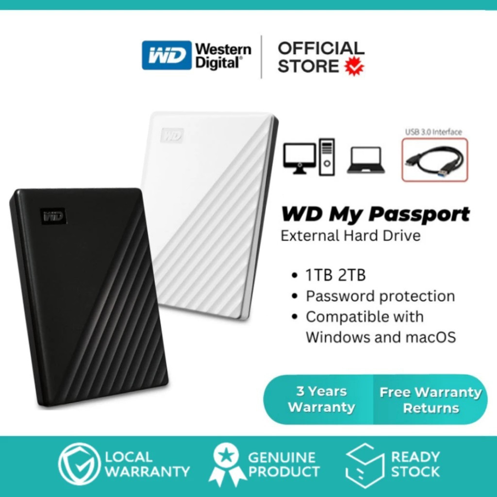 Western Digital WD My Passport Portable External Hard Drive 1TB/2TB USB ...