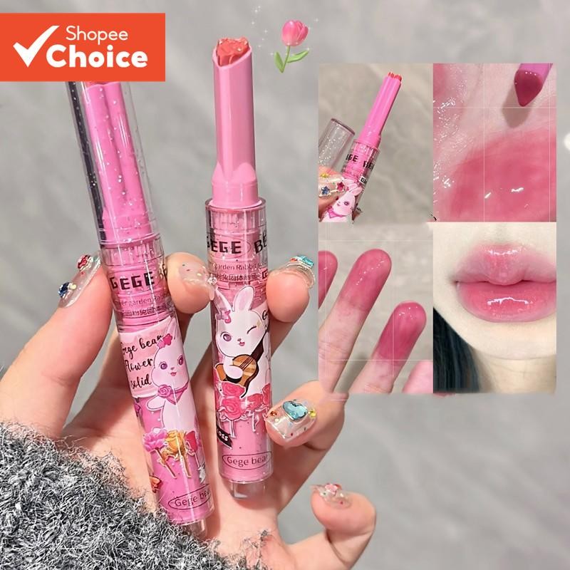 Cute Watery Mirror Lip Gloss, Garden Rabbit Lipstick Set, Press-on ...