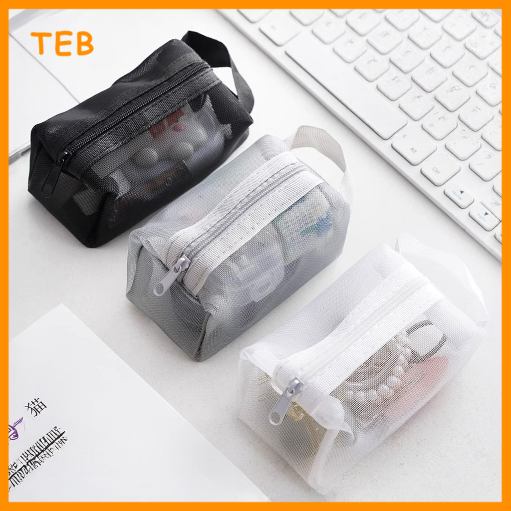 (TEB) Mini Mesh Zipper Organizer Bag Portable Transparent Storage Pouch ...