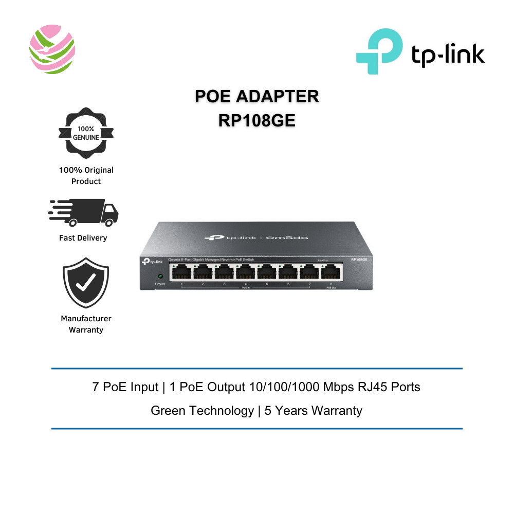 TP-Link PoE Adapter 8-Port Gigabit Managed Reverse PoE Switch (RP108GE ...