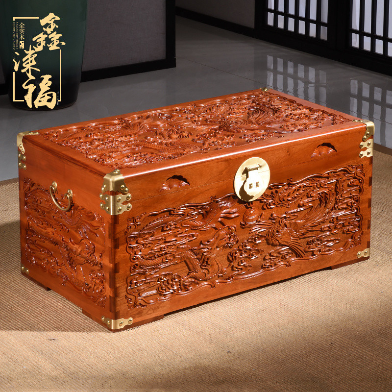 Camphor Wood Dragon Phoenix Box Wedding Box Antique Carved Dowry Box ...
