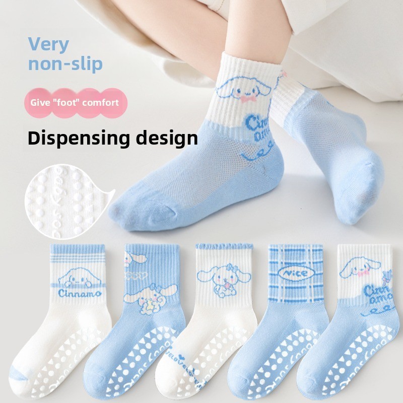 [5 Pairs Package] Girls' Mid-Tube Anti-Slip Socks Sanrio Cartoon Class ...