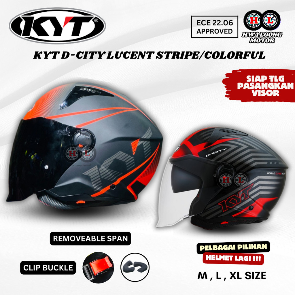 Helmet KYT D CITY DESIGN STRIPE, COLORFUL COLOUR Siap Combo Visor (Size ...