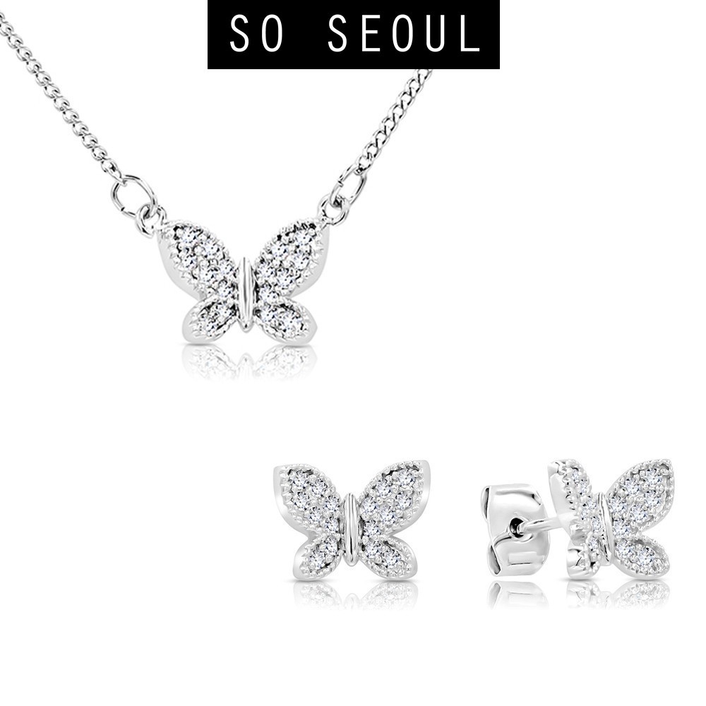SO SEOUL Caria 3D Butterfly Diamond Simulant Cubic Stud Earrings with ...