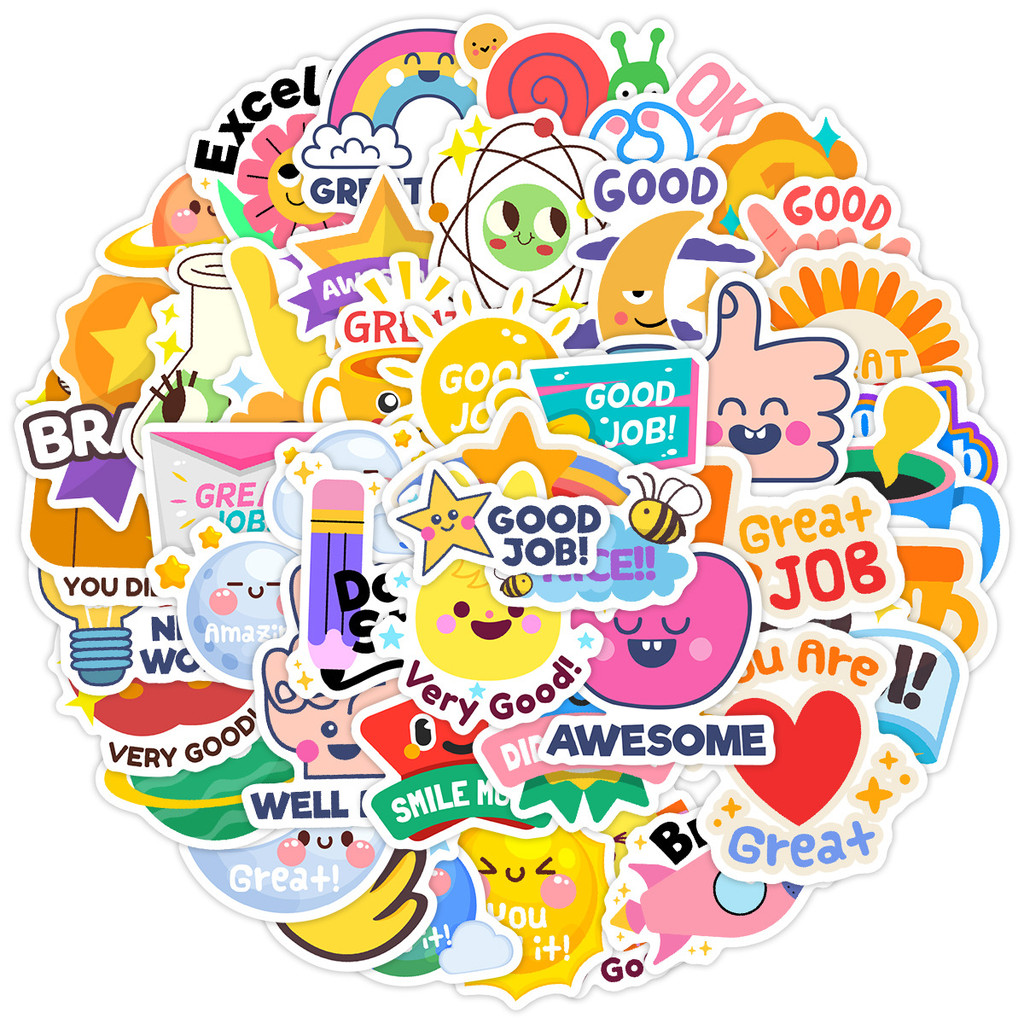 50Pcs/Set Candy Color . English Slang Kids Reward Series 02 Stickers ...
