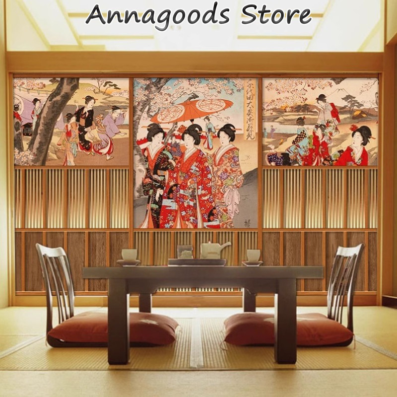 Japanese Ukiyoe Geisha Murals Wallpapers for Izakaya Sushi Restaurant ...