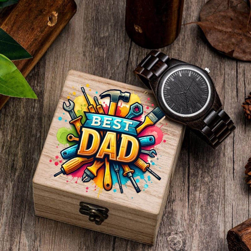 Best Dad Print Wood Watch Storage Box Men Wrist Watches Organizer Boxes ...