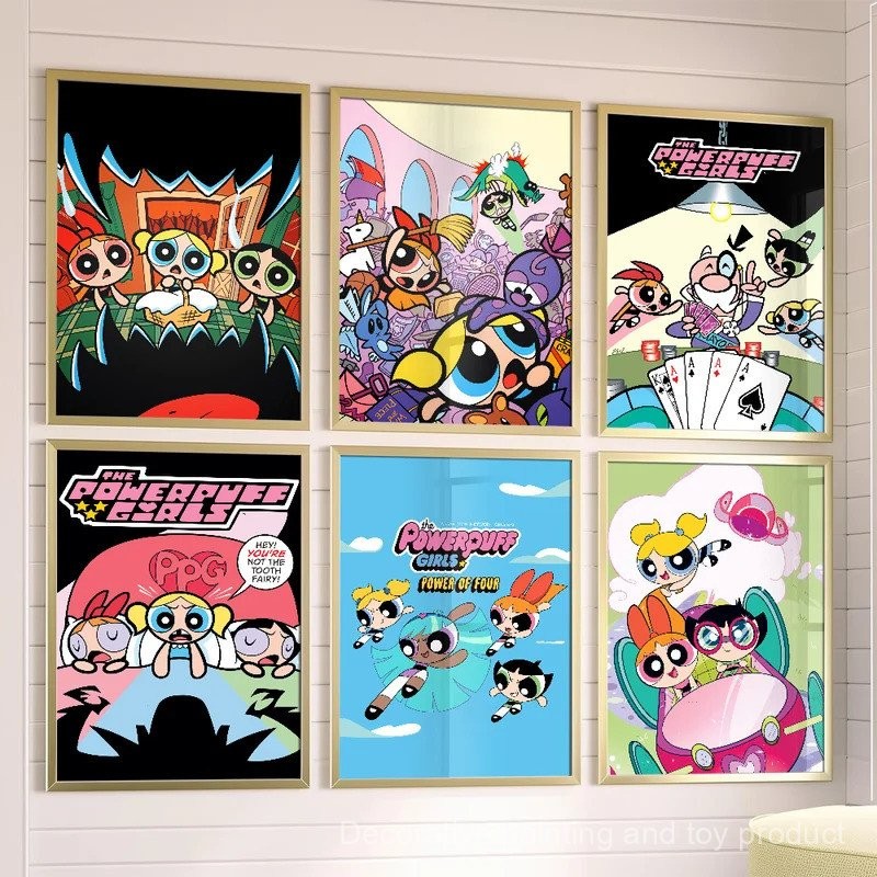 The Powerpuff Girls Cartoon Girl Poster Living Room Home Bedroom ...