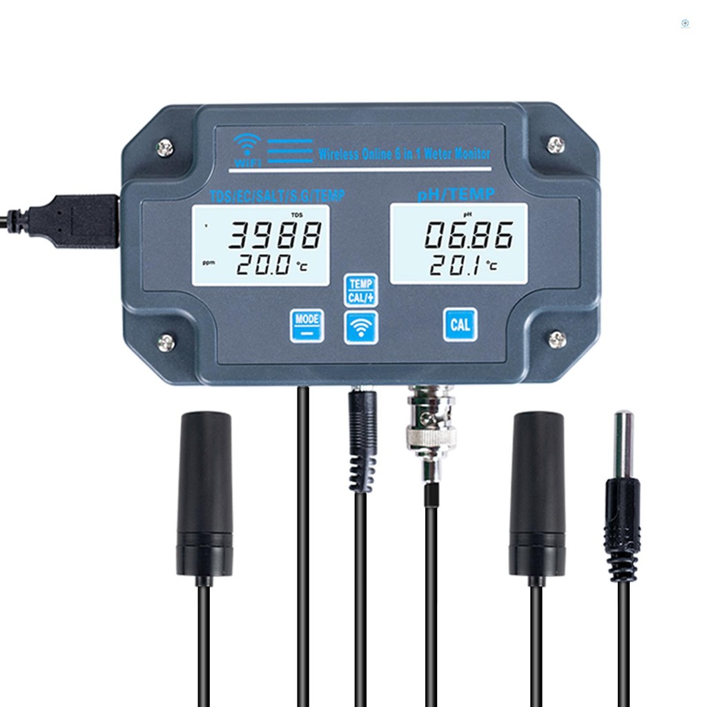Wifi Digital Water Quality Tester Wall Mounted 6 in 1 Water Analyzer PH ...