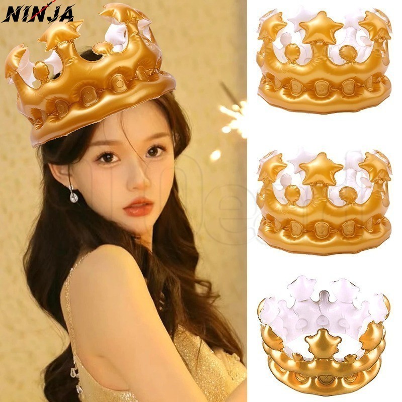 Inflatable Crown - Gold, PVC, Reusable, Balloon - King Queen Birthday ...
