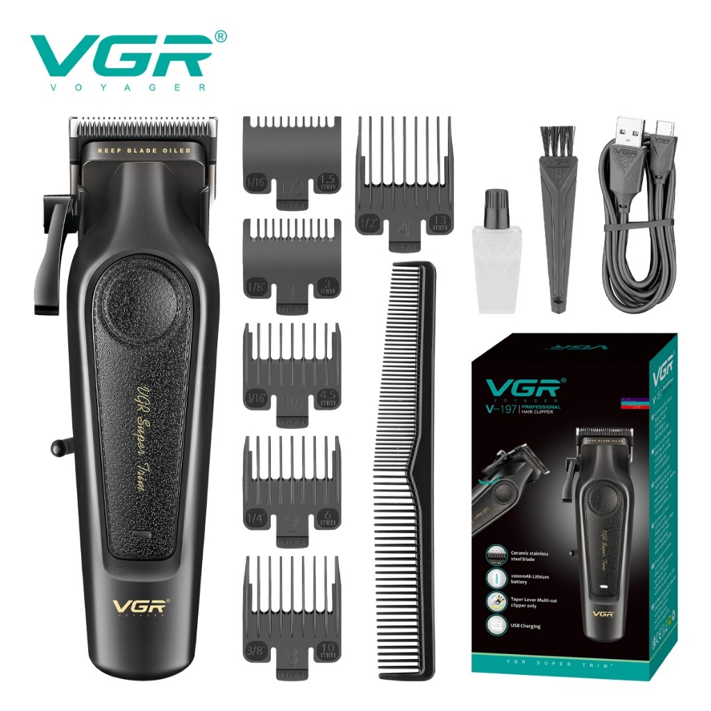 VGR V-197 Hair Clipper 7000RPM DLC Blade Low Noise Ceramic Blade Hair Cutting V197 Mesin Rambut ...
