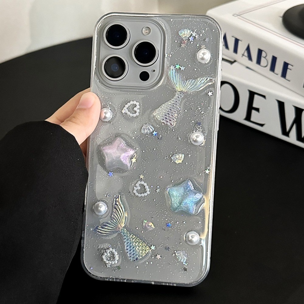 Glitter 3D Fish Crystal Silver Foil Phone Case For iphone 16 15 14 13 ...