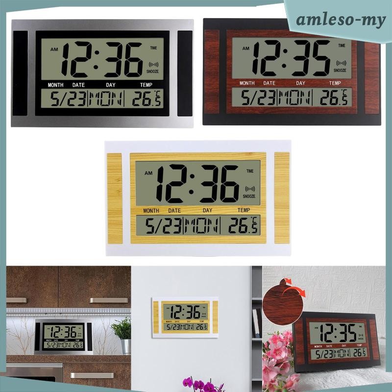 [AmlesoMY] Electronic Wall Clocks Indoor Temperature with Snooze 12/24H ...
